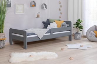 Ticaa Einzelbett Kinderbett Jugendbett, Bennet mit Rausfallschutz & Lattenrost für Schlafzimmer, Kinderzimmer Kiefer Massivholz Bettgestell 90/120 x 200 cm