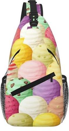 Generic Sacoche Tactique Impression de cr&egrave;me glac&eacute;e R&eacute;glable Sling Bag Multifonction Crossbody Bag pour Randonn&eacute;e Femme Voyage