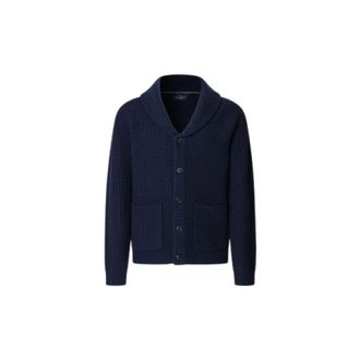 Hackett Cardigan &agrave; col ch&acirc;le en laine m&eacute;rinos c&ocirc;tel&eacute;e - Homme - Pulls - Bleu - Taille: M