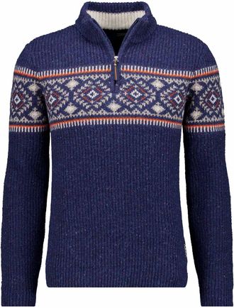 Ragman Herren Strickpullover mit Stehkragen, Jacquard Dunkelblau-711, L