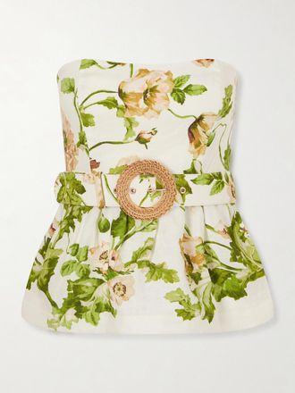 Cara Cara Haut Bustier En Lin &Agrave; Imprim&eacute; Fleuri, Ceinture Et Basque Tilda - Multicolore