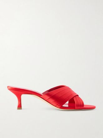 Manolo Blahnik Mules En Satin Viera 50 - Rouge