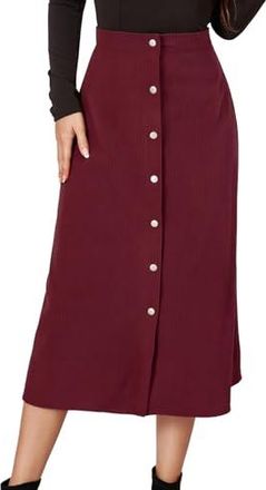 Generic Jupe-short longue pour femme - Jupe longue en velours c&ocirc;tel&eacute; - Jupe unie &eacute;lastique - Taille haute - Coupe d&eacute;contract&eacute;e - Style d&eacute;contract&eacute; - Tendance 