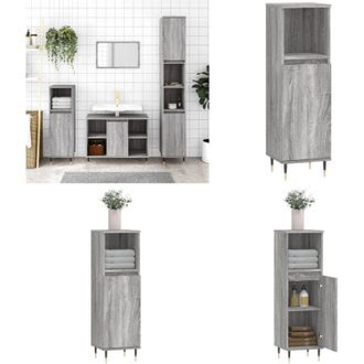 vidaXL Badschrank Grau Sonoma 30x30x100 cm Holzwerkstoff - Badeschrank - Badm&ouml;bel - Holzwerkstoff - Grau - Badezimmerorganisation - Home & Living
