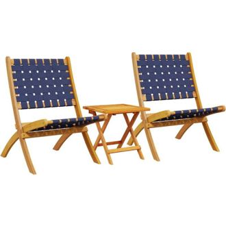 vidaXL Chaises pliables de jardin lot de 2 avec table bleu fonc&eacute; bois vidaXL