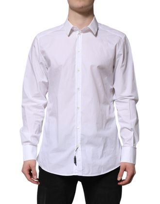 Dolce & Gabbana Mens White Cotton Gold Long Sleeves Dress Shirt