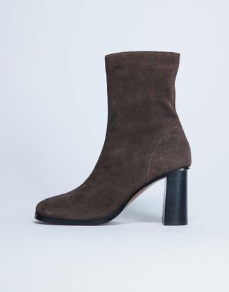 Topshop Nellie - Bottines à talon en daim véritable - Chocolat-Marron