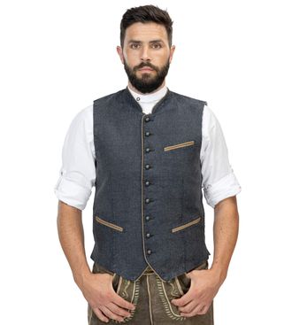 Sch&ouml;neberger Trachten Couture Herren Trachtenweste Hubertus - Lodenweste Vintage Blau - Weste Lederhose Hubertus (56)