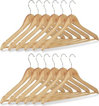 Relaxdays 72 x Kleiderb&uuml;gel, Hosenb&uuml;gel aus Holz, Garderobenb&uuml;gel, Haken 360&deg; drehbar, HxB: 22,5x44,5cm, Holzb&uuml;gel, natur/silber