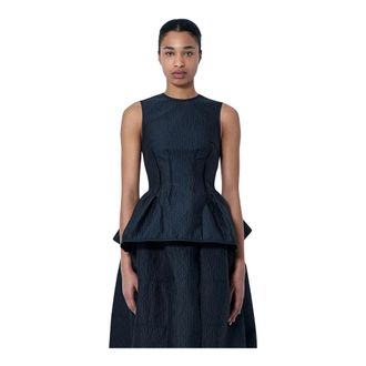 Cecilie Bahnsen Femme, Tops, Noir, Taille: 40 FR Daimi Stria Matelass&eacute; Peplum Top