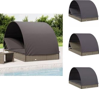 vidaXL 2-Personen-Sonnenliege mit Dach Grau 211x112x140 Poly Rattan - Sonnenliege - Gartenm&ouml;bel - Outdoor M&ouml;bel - Relaxsessel - Loungesessel