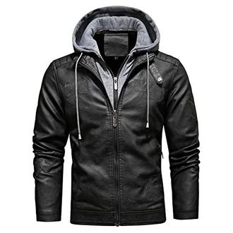 Generic Veste Softshell Homme - Automne et Hiver Hommes Peuvent enlever des v&ecirc;tements en Cuir &agrave; Capuche Mode Slim r&eacute;tro PU Veste en Cuir Mode Hommes Manteau V