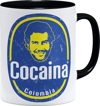 OM3 Pablo-Coca Kaffee-Tasse - Keramik Becher - 11oz 325ml - Bananas De Colombia Fun Parody - Schwarz