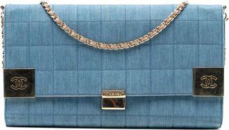 Chanel 2002-2003 CC Chocolate Bar Schultertasche aus Denim mit Klappe - Blau
