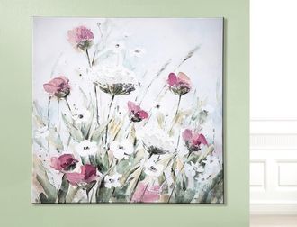 Gilde Bild Blumenfeld Creme, grün, lila 38167 - Wandbild - Gemälde - Blumenmalerei - Rahmung - Küchen- & Wohnzimmer