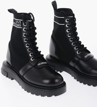 Moschino LOVE Leather and Fabric Combat Boots with Contrasting Detail size 41