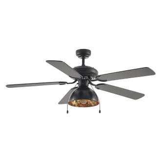 Lucande Deckenventilator mit Lampe Shamoian (Retro, Vintage Antik) in Schwarz aus Metall (1 flammig E27) - Ventilator Wohnzimmerleuchte