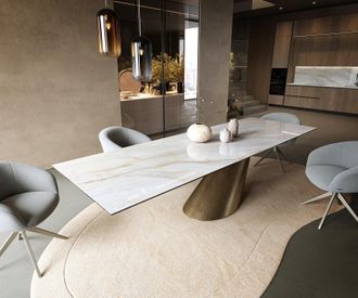 DELIFE Esstisch Edge 300x100 cm Keramik Onyx Pearl Cono Metallic Gold, Esstische