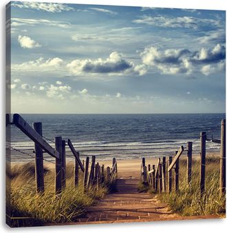 Pixxprint Weg zum Strand am Meer, Größe: 60x60, Leinwandbild Quadratisch, Wandbild, Kunstdruck, fertig bespannt