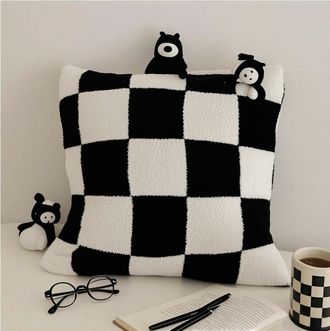 Generic Kissenbezüge Stil Schachbrettmuster Kissenbezug Super weich Kunstpelz Wolle Kissenbezüge gemütlich flauschig kariert Dekor für Home Sofa