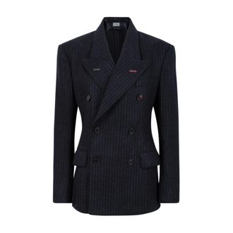 Maison Margiela Nadelstreifen Double-Breasted Wollblazer - - Jackets - Damen - Blau - XS
