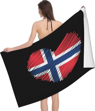 321 Handtücher 80X130cm Flagge des Norwegischen Herzens Fitnesshandtuch Mikrofaser Strandtuch One Size Tuch Bade Für Yoga, Sport, Reisen