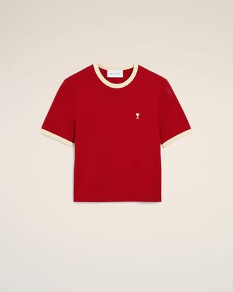Ami T-shirt rouge contrast&eacute; en coton Ami de Coeur Rouge Rubis & ivoire - XXXL - Homme