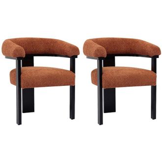 Vente-Unique Lot de 2 chaises avec accoudoirs en tissu bouclette et bois dh&eacute;v&eacute;a noir - Terracotta - LIVELIA de Pascal MORABITO