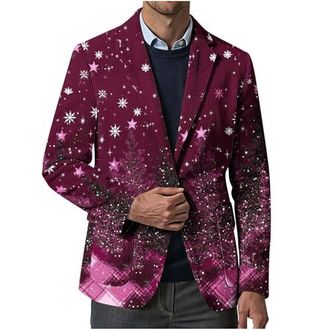 Generic Blazer de Noël pour homme en velours côtelé - Design de Noël - Élégant - Coupe ajustée - Col cranté - Imprimé festif de Noël - Tenue daffaires pour le