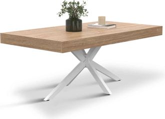 IDMarket Rechteckiger Couchtisch Alix, 110 cm, Spinnenfuß, Holz und Weiß