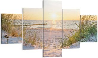 Arttor Mehrteilige Bilder auf Leinwand Düne Strand Meer Leinwandbild 125x70cm Wandbilder Dekoration Wohnzimmer Schlafzimmer Set 5 teilige Klein Wanddeko Bild