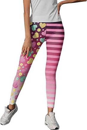 Generic Legging de sport pour femme - Imprim&eacute; rayures - Pour course &agrave; pied, pilates, Saint-Valentin, yoga, rose, XXL