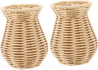 Holibanna 2 Stück Teiliges Kunststoff Rattan Blumenvase Handgefertigt Geflochten Rustikaler Landhausstil Für Dekoration Tischregal Wohnzimmer Schreibtisch