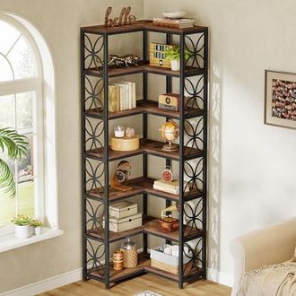 Tribesigns &Eacute;tag&egrave;re dangle de 200 cm, Biblioth&egrave;que Angle &agrave; 7 Niveaux Industrielle, avec Structure M&eacute;tallique, &Eacute;tag&egrave;re de Rangement en Bois pour Salon, Cuisine, Bu