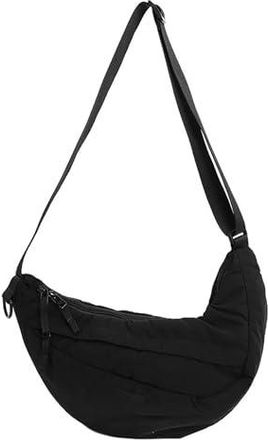 Generic Sac &agrave; bandouli&egrave;re en nylon pour femme, sac &agrave; bandouli&egrave;re raviolis, sac &agrave; main pour voyage en plein air, sac l&eacute;ger motif lune, Noir, 17.6inch
