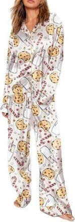 Generic Ensemble de sport 2 pi&egrave;ces pour femme - Tenue 2 pi&egrave;ces &agrave; rayures avec col en V - Haut &agrave; manches longues et pantalon large - Ensemble en tricot pour fe