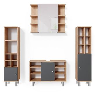 Vicco Badmöbel-Set Fynn, Goldkraft Eiche, 4 Teile, mit Midischränke