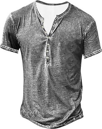 Generic T-shirt Henley pour homme - Col en V - Manches courtes - Avec boutonnière - Couleur unie - Pour le sport, la plage, la course - Coupe droite - Col Hen