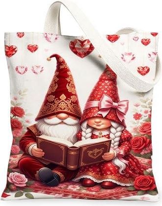 Generic Sacs fourre-tout en toile motif nain de No&euml;l, sacs d&eacute;picerie r&eacute;utilisables, vintage l&eacute;gers et lavables avec bandouli&egrave;re C, Rouge, 13x15 Inch