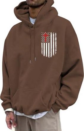 Generic Sweat &agrave; capuche chr&eacute;tien surdimensionn&eacute; pour homme, motif drapeau chr&eacute;tien avec croix | Pull &agrave; capuche pour lautomne et lhiver, caf&eacute;, 3XL