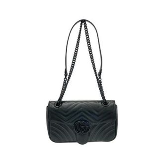 Gucci Sac bandouli&egrave;re Pre-owned GG Marmont en cuir matelass&eacute; &agrave; chevrons - Femme - Pre-owned - Noir - Taille: ONE Size