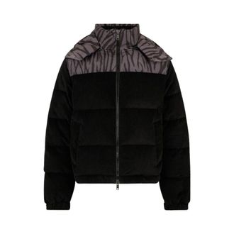 Roberto Cavalli Homme, Vestes, Noir, Taille: L Doudoune en velours c&ocirc;tel&eacute; &agrave; imprim&eacute; z&egrave;bre