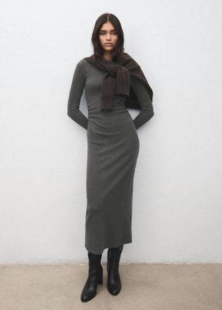 Mango Robe cintr&eacute;e maille gris - Femme - 1XL - MANGO