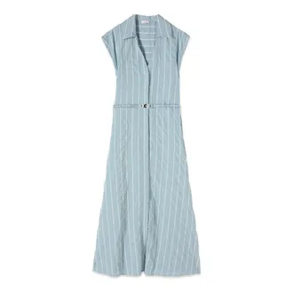 Oltre Robe chemisier &agrave; rayures avec ceinture - Femme - Robes - Bleu - Taille: 46 FR