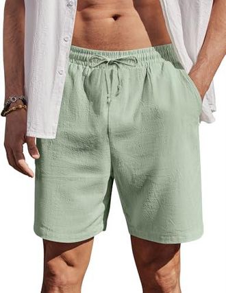Coofandy Hommes Shorts en Coton dété Pantalon Court avec élastique Pantalon Chino Loisirs avec Poches Vert Clair XXL