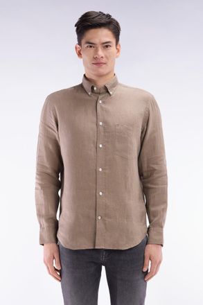 Eden Park Chemise En Lin Sable Unie Coupe Droite