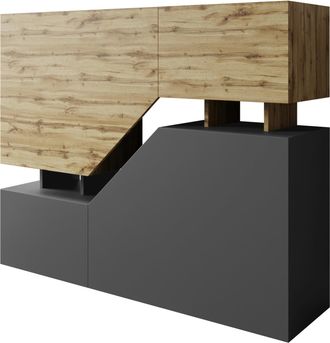 Mirjan24 Kommode Nesezi mit 4 Türen, Anrichte, Highboard, Mehrzweckschrank, Diele & Flur, Sideboard, Wohnzimmerschrank, Wohnzimmer Set (Wotan/Anthrazit)