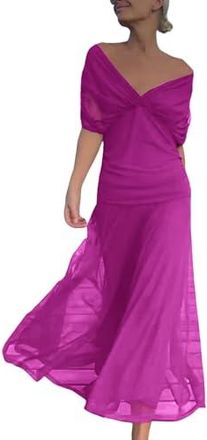 Generic Robe &eacute;l&eacute;gante en maille pour femme - Pour mariages et soir&eacute;es - Robe aquarelle &eacute;l&eacute;gante et fluide - Robe tunique &agrave; manches longues - Rouge, lilas, XXL
