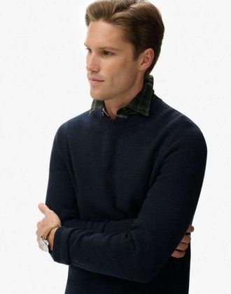 Superdry Pullover aus leichter, strukturierter Baumwolle in Eclipse Navy Twist-Marineblau