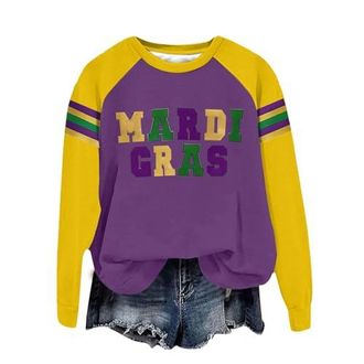 Generic Sweat-shirt d&eacute;contract&eacute; &agrave; manches longues et col rond pour femme - Coupe ample - Pull d&eacute;contract&eacute; &agrave; col rond - Haut &agrave; manches longues, violet, 4XL